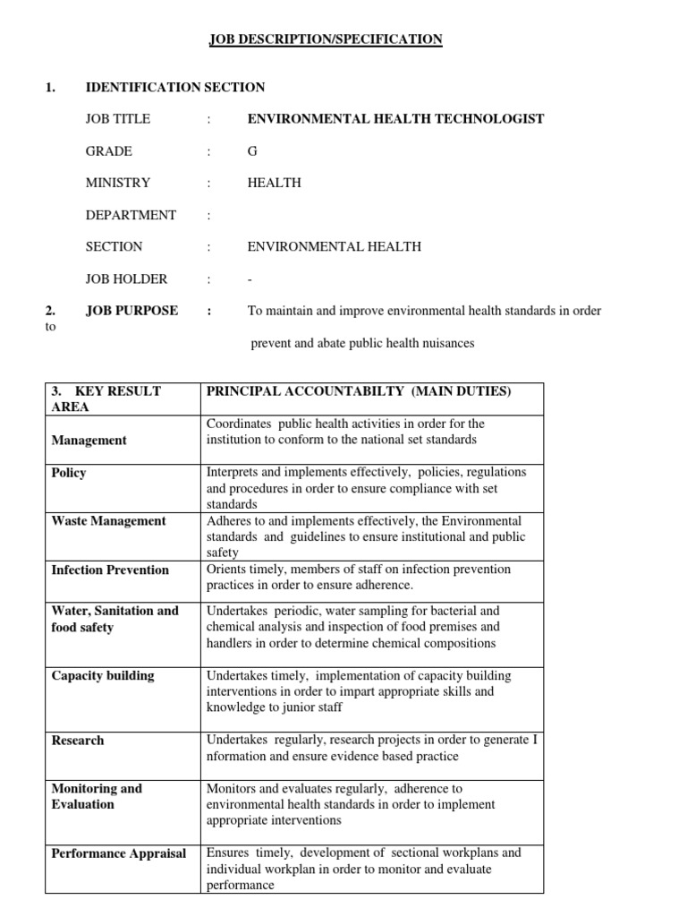 Environmental Health Technologist Job Description | PDF | Occupational ...