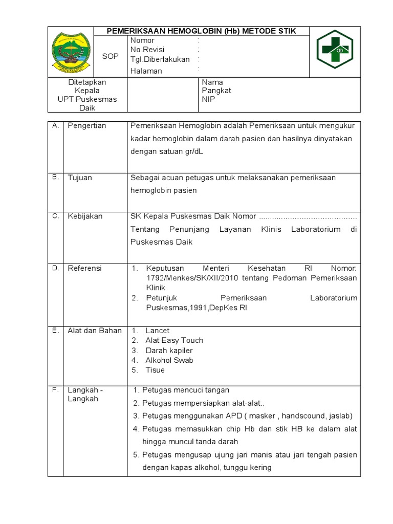 PEMERIKSAAN HEMOGLOBIN (HB) METODE STIK | PDF