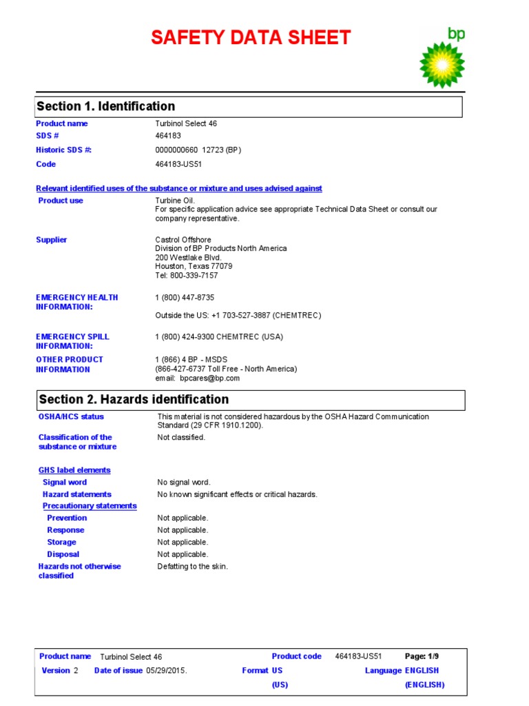 BP GHS US SDS - US US-MARINE-BP (Castrol Offshore - Houston) 464183-US51en-US | PDF | Personal ...