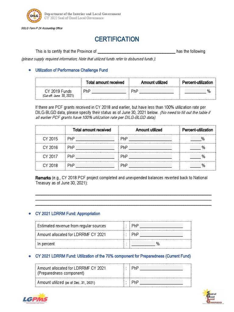 2022 Seal of Good Local Governance Certification | PDF