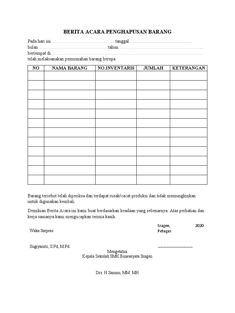 Berita Acara Penghapusan Barang | PDF