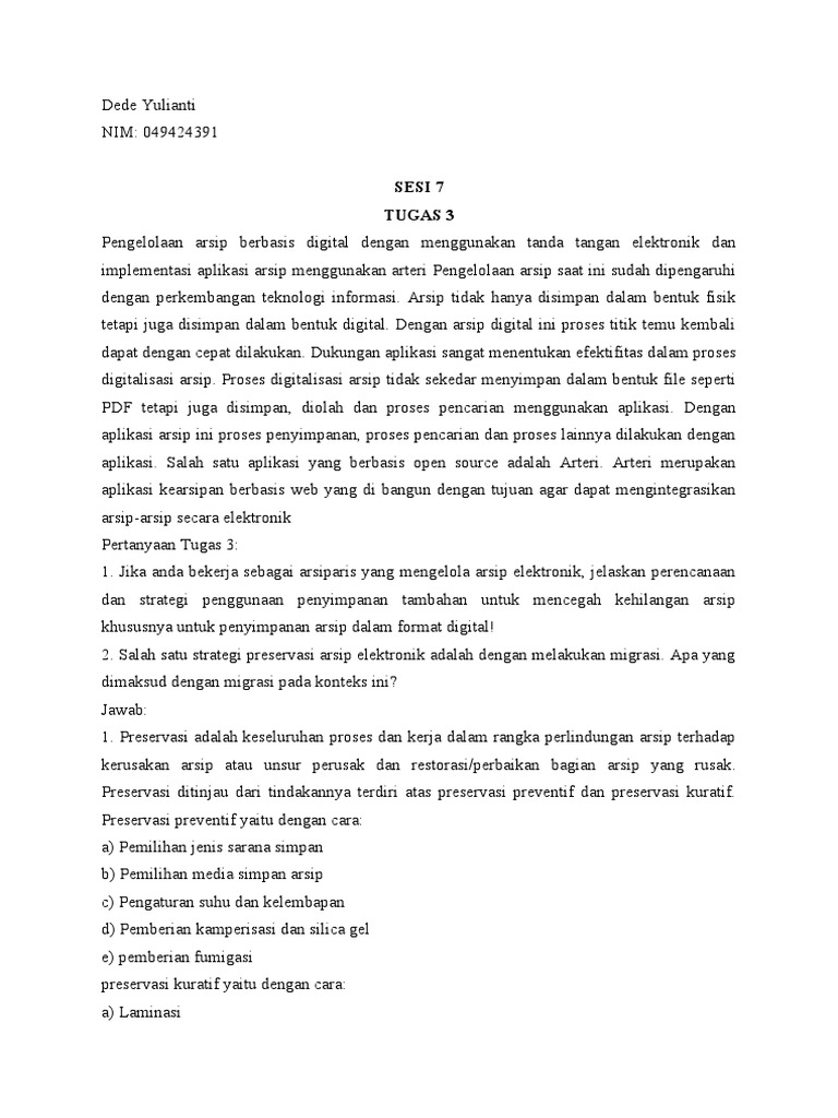 Tugas 3 Dede Yulianti 049424391 Manajemen Rekod Aktif ASIP4318 | PDF