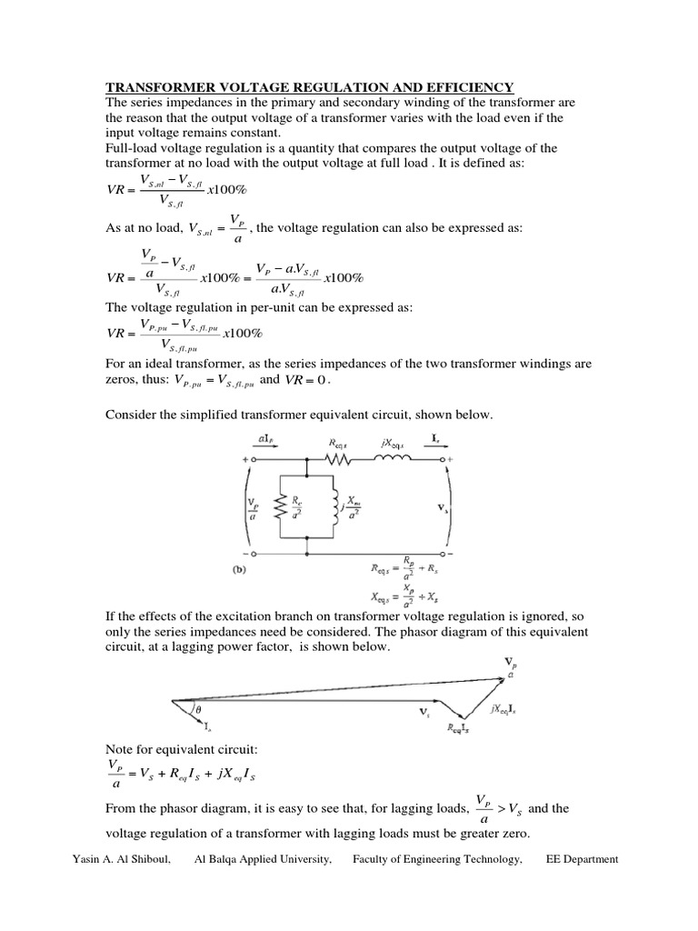 Transformer Voltage Regulation and Efficiency Analysis | PDF ...