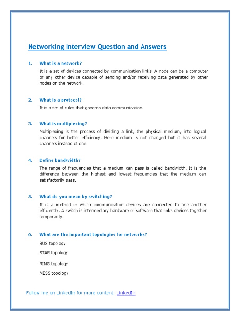 Networking Interview Question and Answers | PDF | Computer Network ...