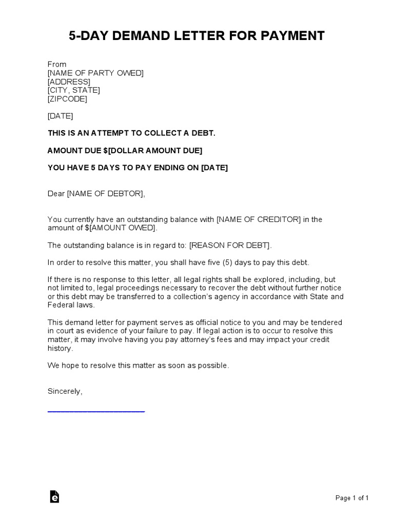 5 Day Demand Letter For Payment | PDF