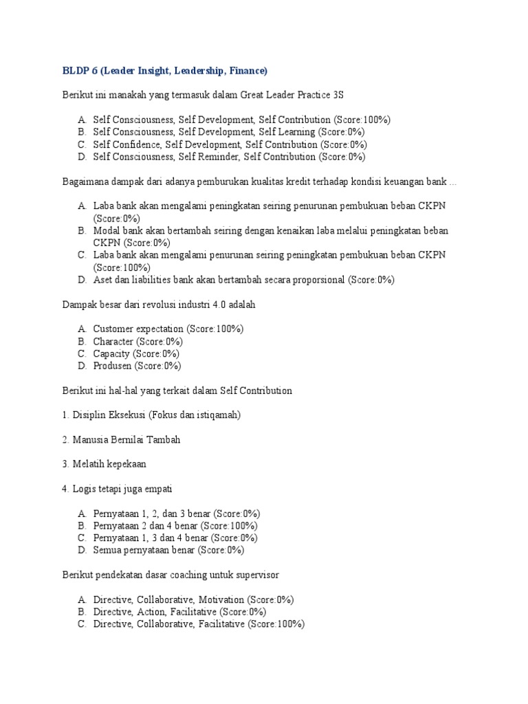 BLDP 6 POST TEST 1 (Leader Insight, Leadership, Finance) | PDF