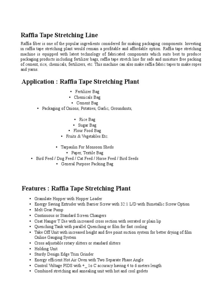 Raffia Tape Stretching Plant | PDF | Extrusion | Power Inverter
