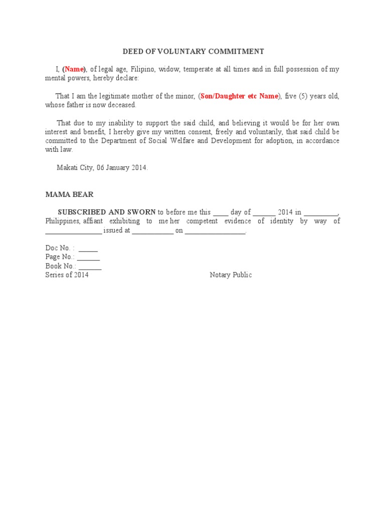 Deed of Voluntary Commitment | PDF
