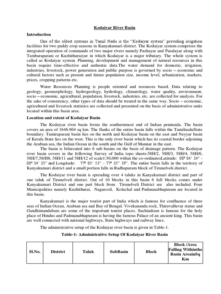 Kodaiyar Basin Report | PDF | Drainage Basin | Dam
