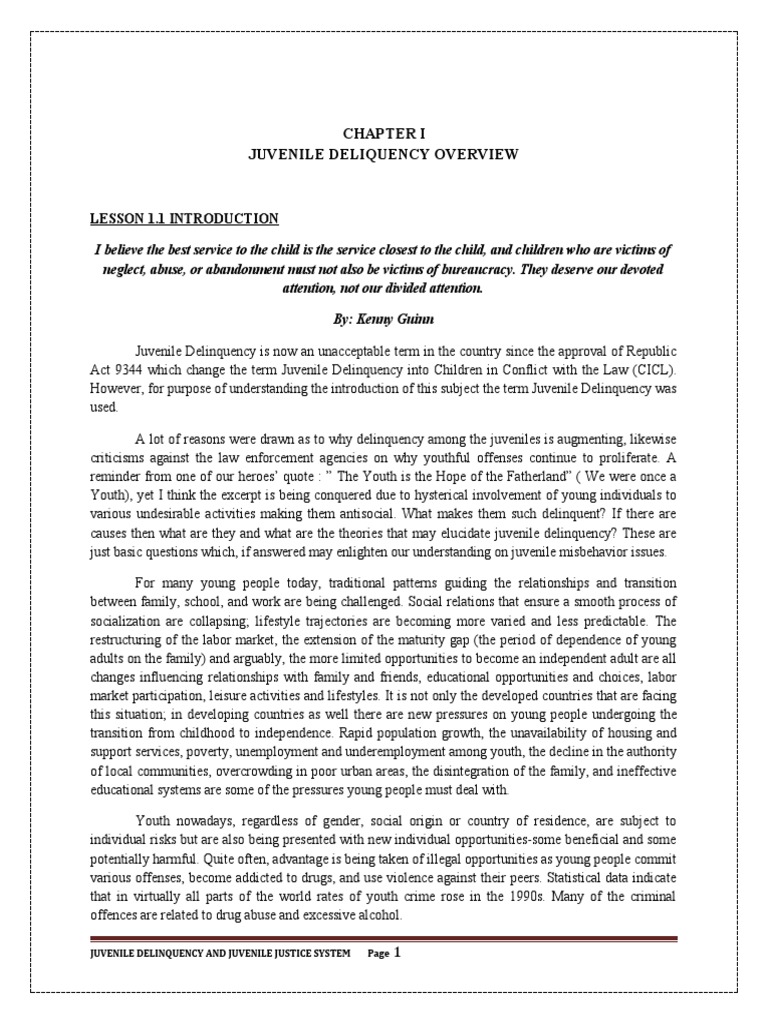 Juvenile Delinquency Notes-Chapter 1 | PDF | Juvenile Delinquency | Id
