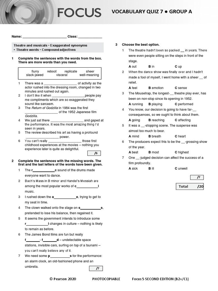 Focus5 2E Vocabulary Quiz Unit7 GroupA | PDF | Language Arts & Discipline