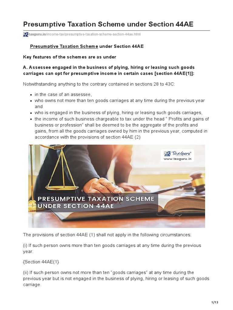 Taxguru - In-Presumptive Taxation Scheme Under Section 44AE | PDF | Tax ...