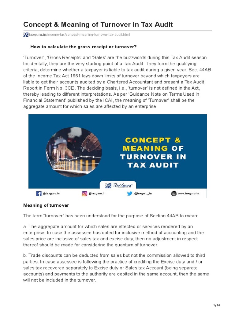 Taxguru - In-Concept Meaning of Turnover in Tax Audit | PDF | Revenue ...