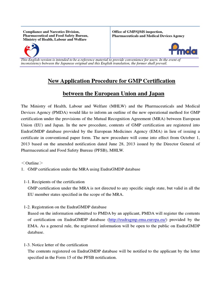 New Application Procedure For GMP Certification: Between The European ...