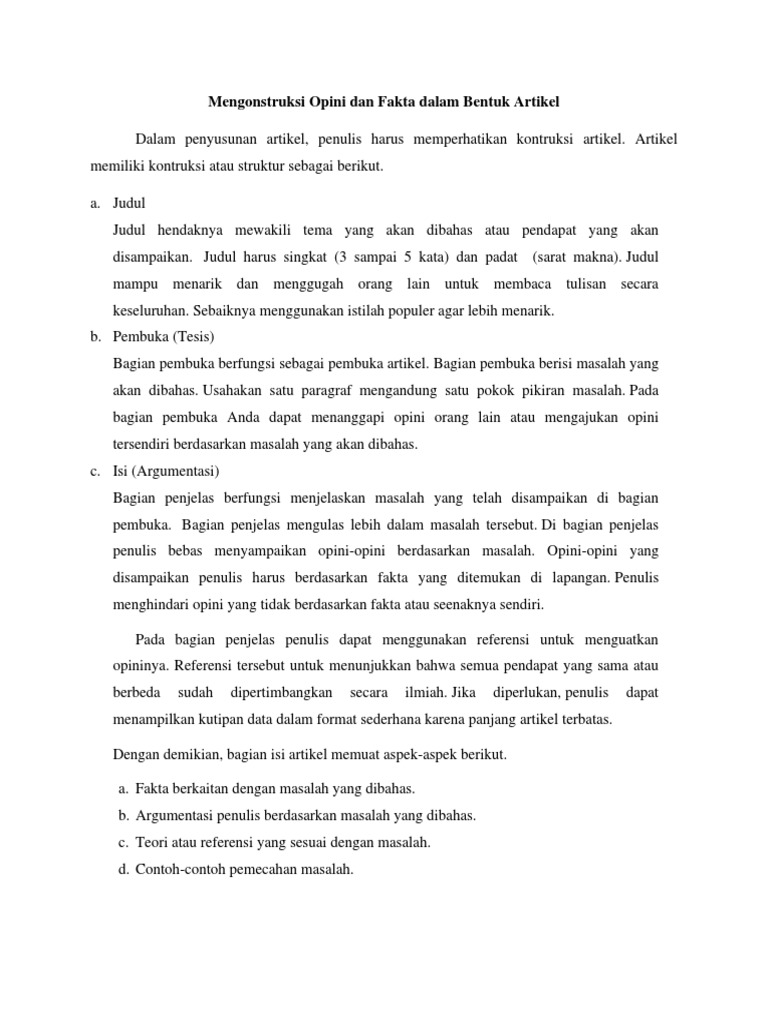 Mengonstruksi Opini Dan Fakta Dalam Bentuk Artikel | PDF
