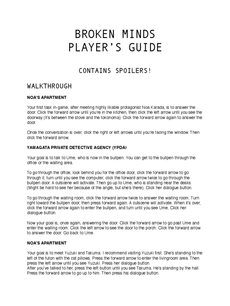 Broken Minds - Guide With Spoilers | PDF