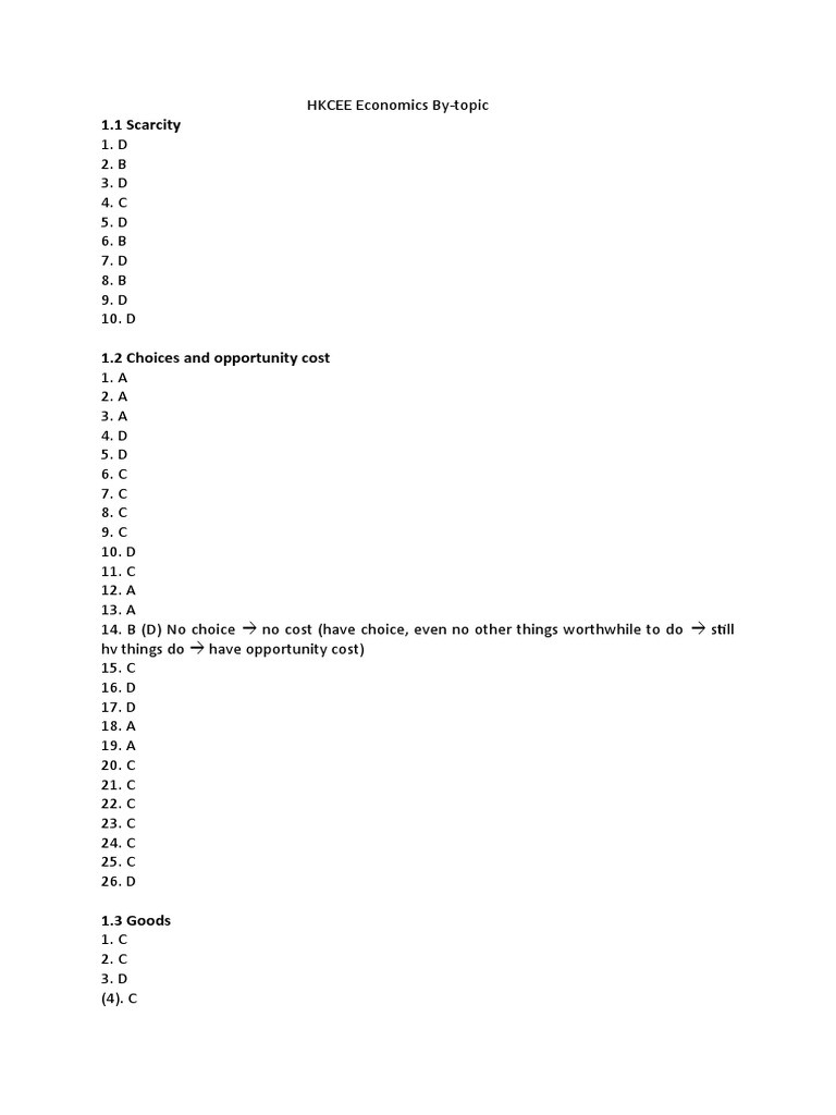 HKCEE Economics Topic-wise Answers | PDF | Money Supply | Taxes