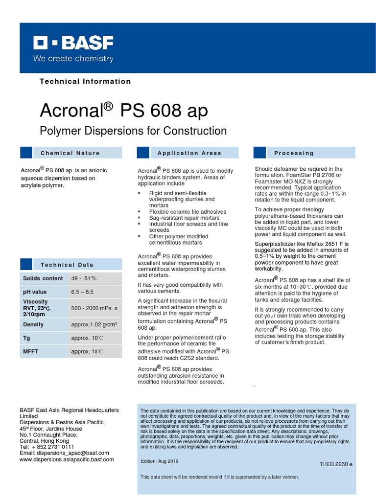 Acronal PS 608 AP-En | PDF | Mortar (Masonry) | Cement