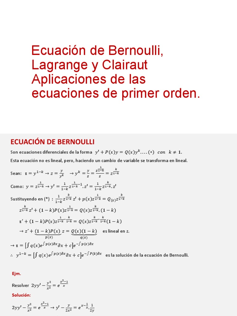 Ecuación de Bernoulli, Lagrange y Aplicaciones | PDF | Ecuaciones | Curva