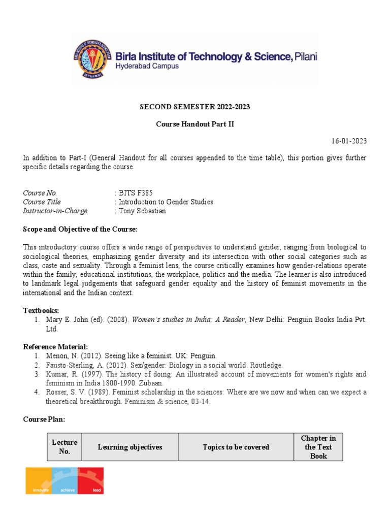 BITS F385 Intro To Gender Studies | PDF | Gender Studies | Gender