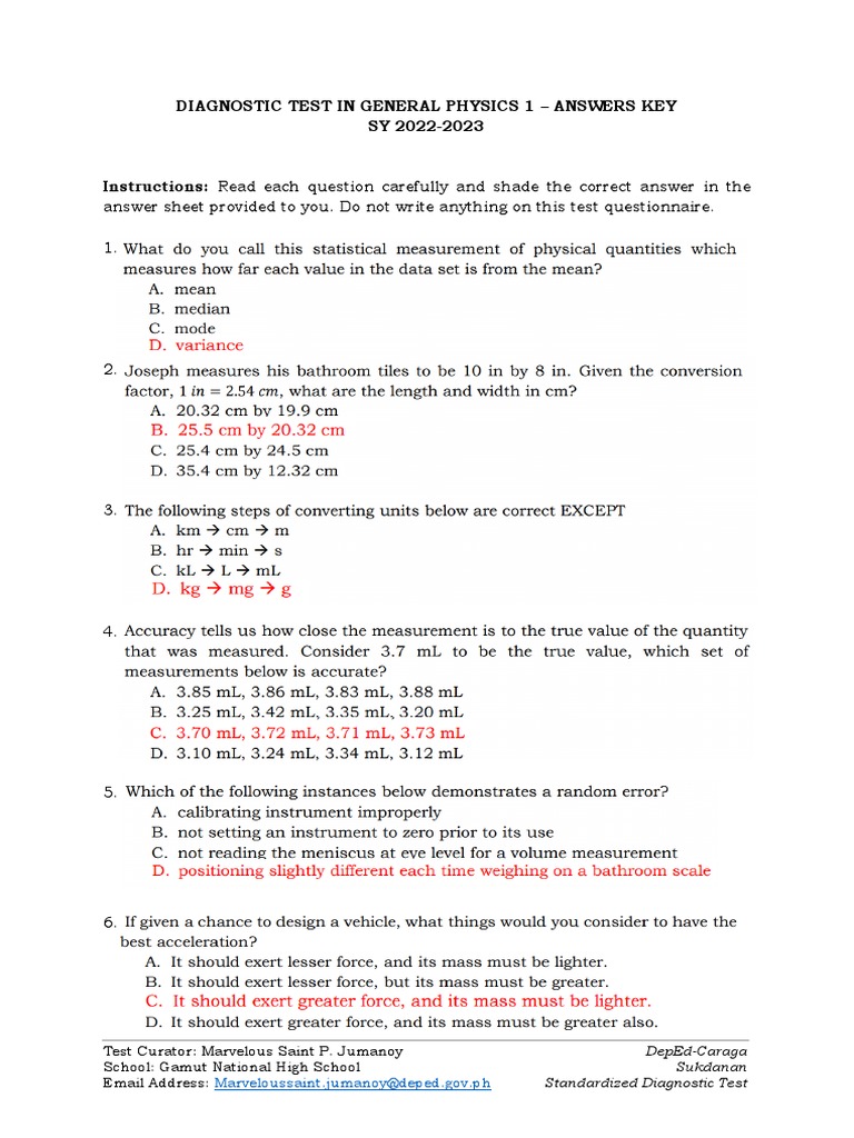 General Physics 1 Answers Key | PDF | Temperature | Torque