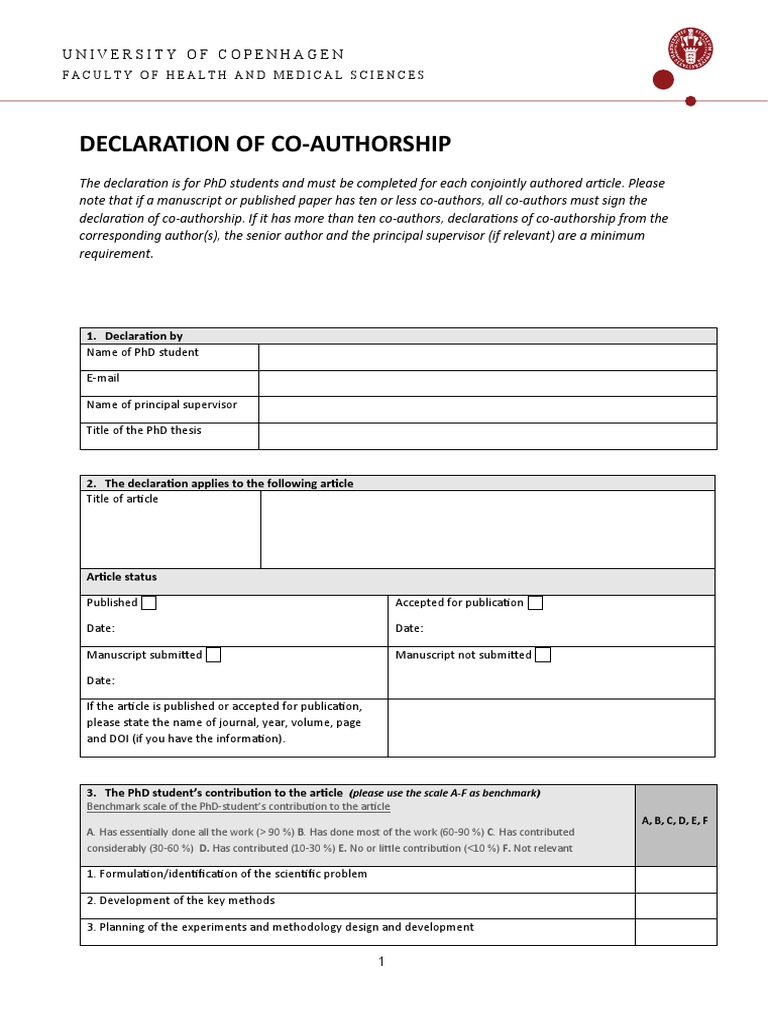 Declaration of Co-Authorship | PDF | Thesis | Doctor Of Philosophy