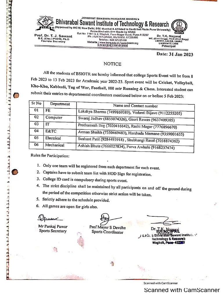 Sport Events Notice 2022-23 | PDF