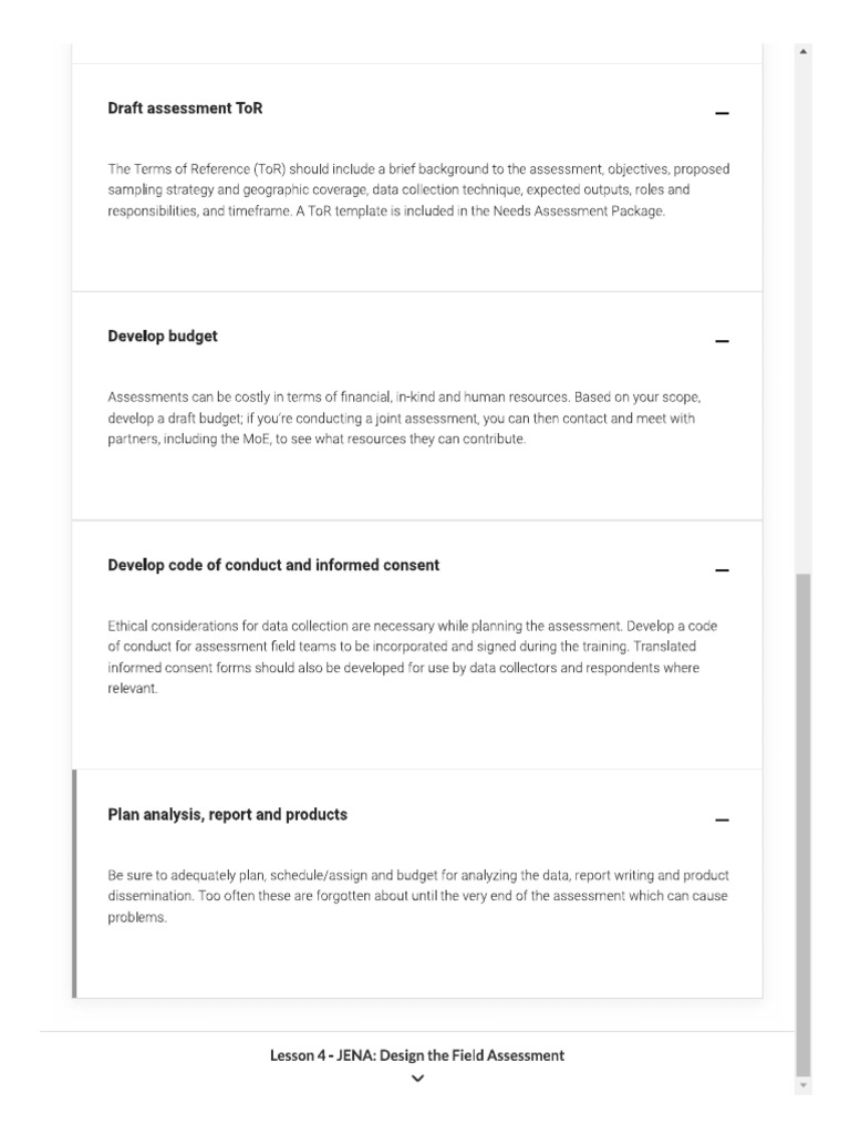 JENA Plan The Field Assessment | PDF