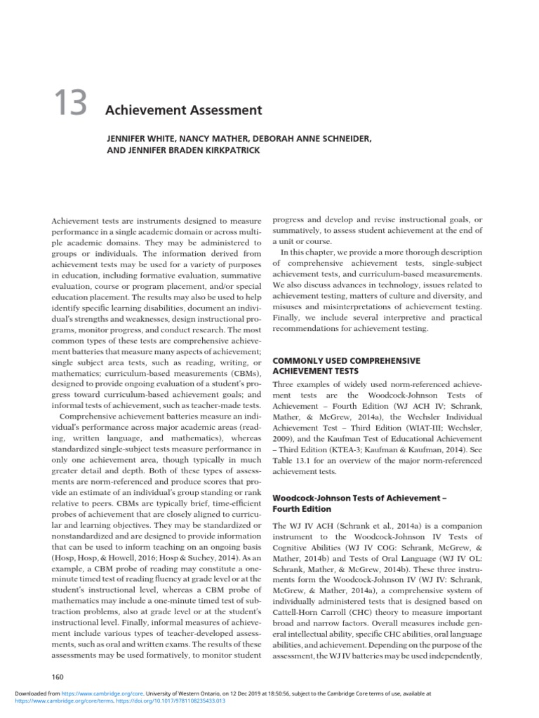Overview of Achievement Assessments | PDF | Wechsler Adult Intelligence ...