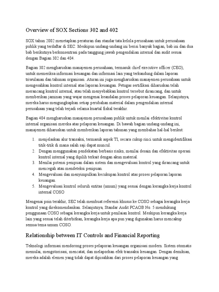 Overview of SOX Sections 302 and 402 | PDF