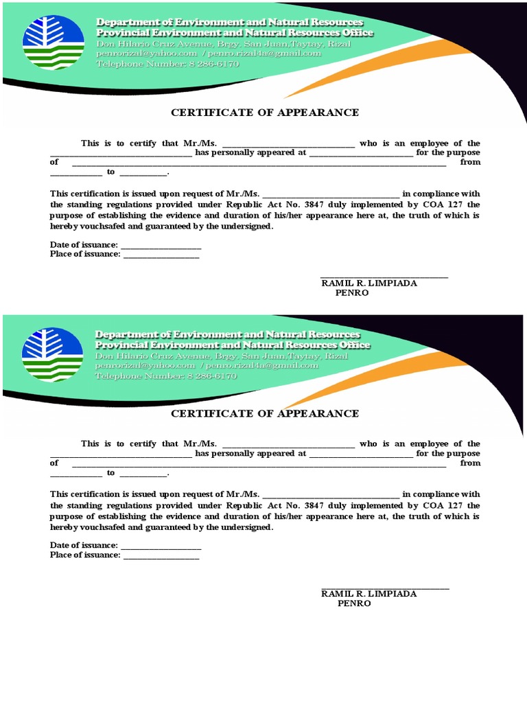 Certificate of Appearance 2022 | PDF