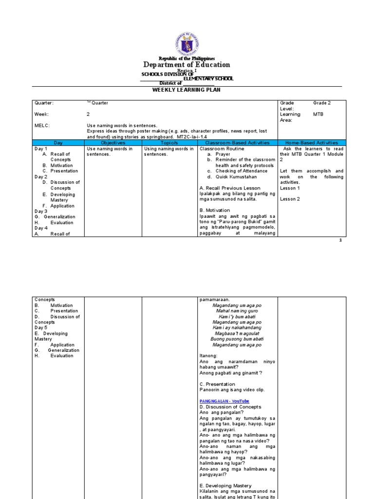 WLP Week2 Q1 Grade2 | PDF