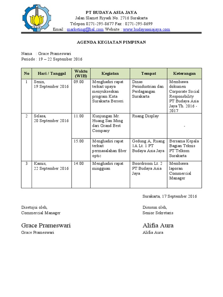 Agenda Kegiatan Pimpinan | PDF
