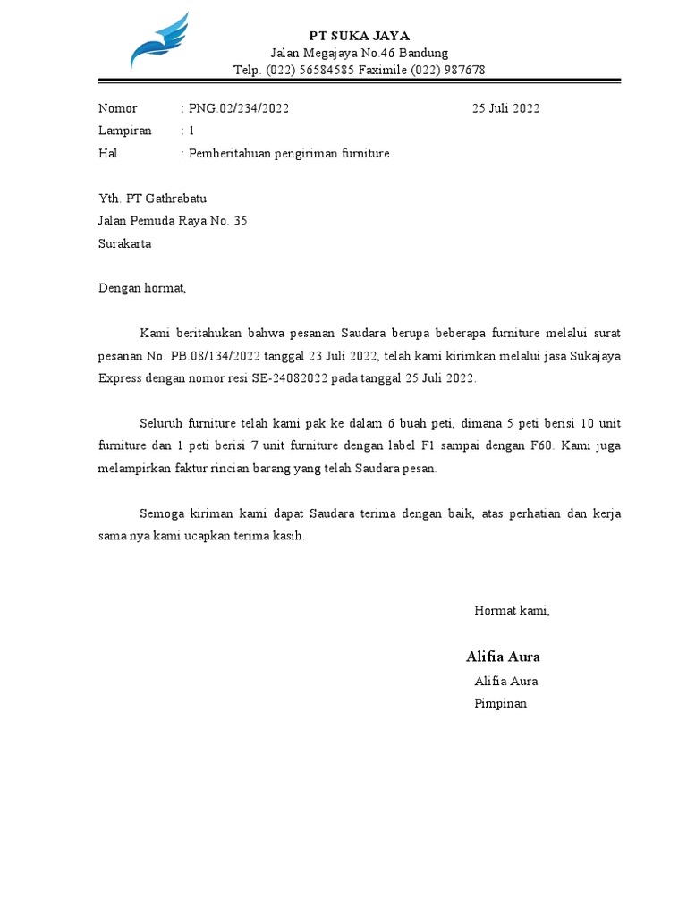 Contoh Surat Pemberitahuan Pengiriman Barang | PDF