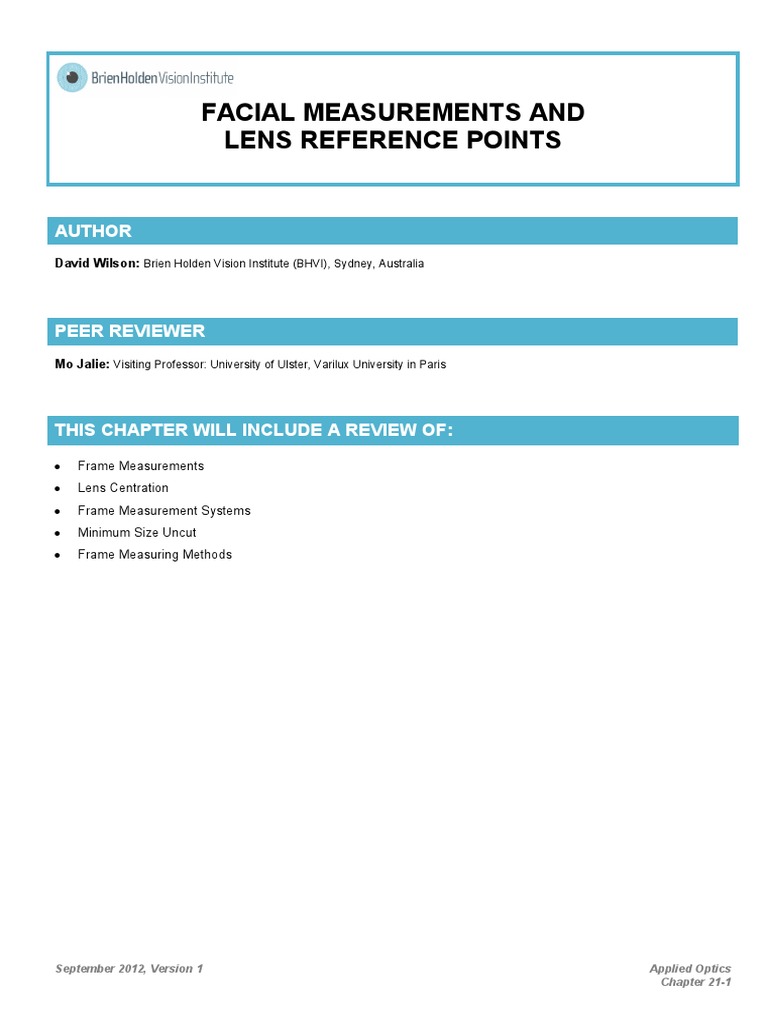 21 Facial Measurements and Lens Reference Points | PDF | Optics | Eye