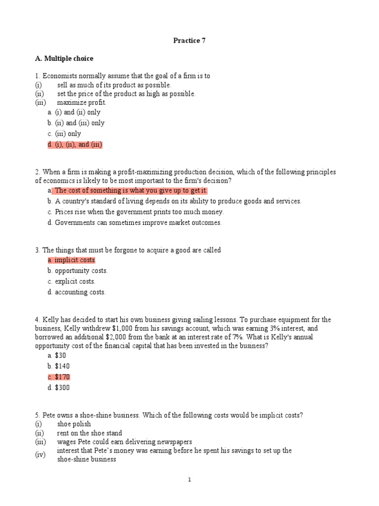 Practice 7 - ECON1010 | PDF | Marginal Cost | Average Cost