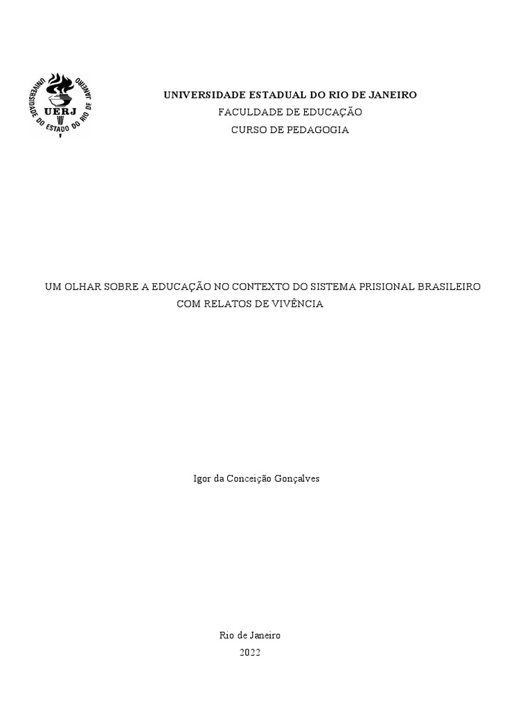 TCC Igor Pedagogia Educação Prisão | PDF | Sociologia | Direito Penal