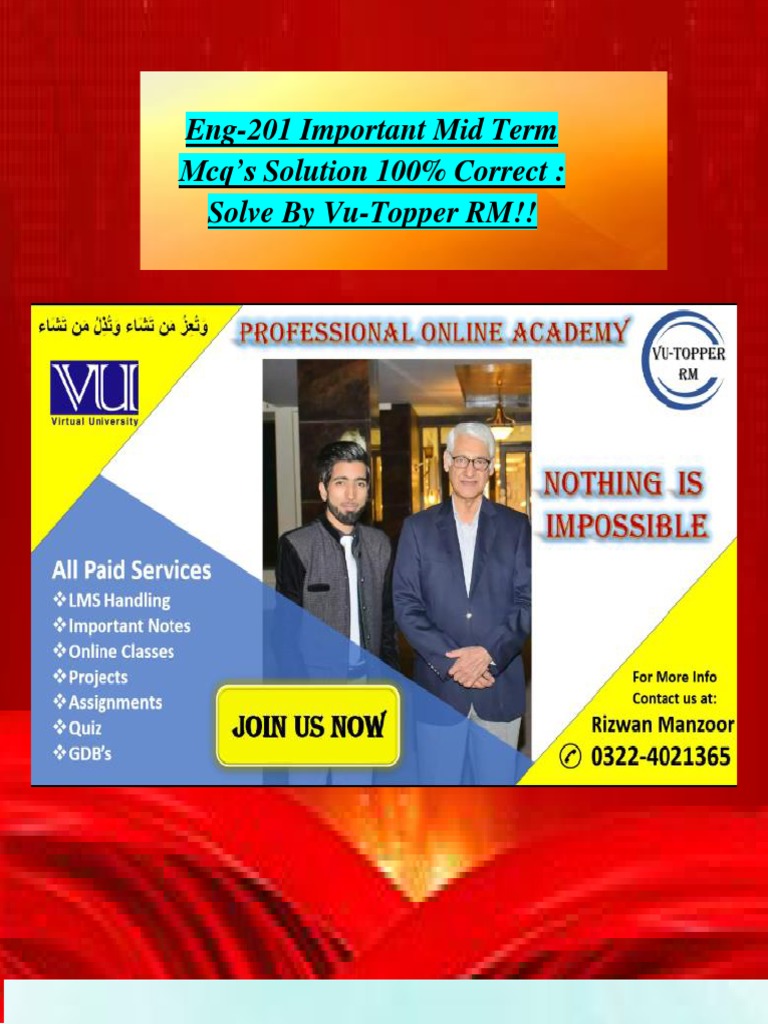 ENG201 Mcqs MidTerm by Vu Topper RM | PDF | Memorandum | Communication