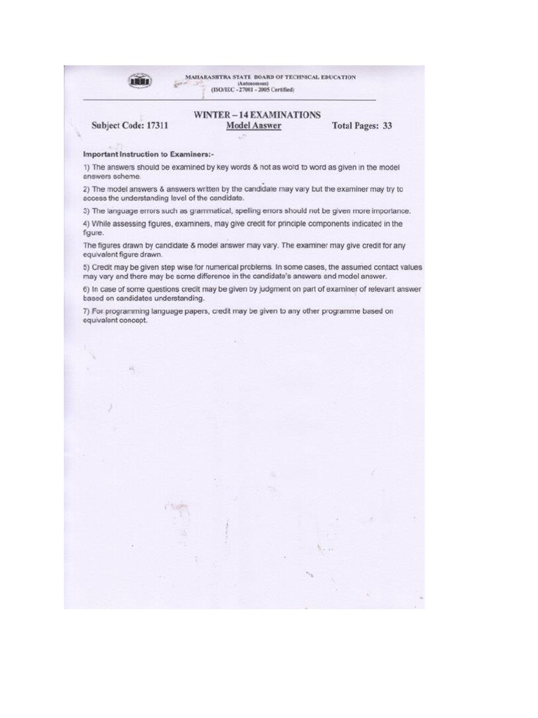 2014 Winter Model Answer Paper | PDF