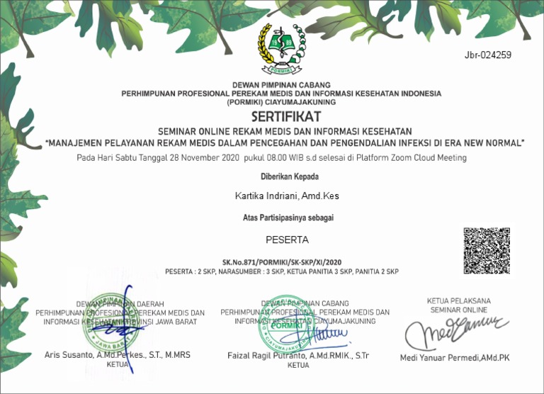 E-Sertifikat - Kartika Indriani, Amd - Kes | PDF