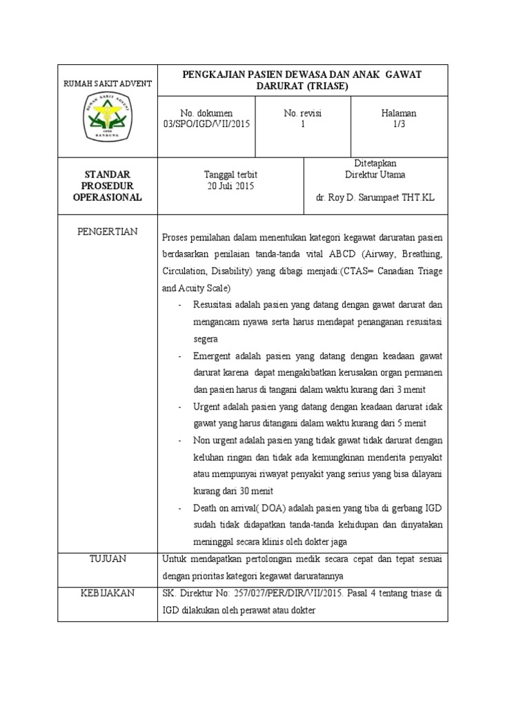 SOP TRIASE IGD Yg Dipakai | PDF