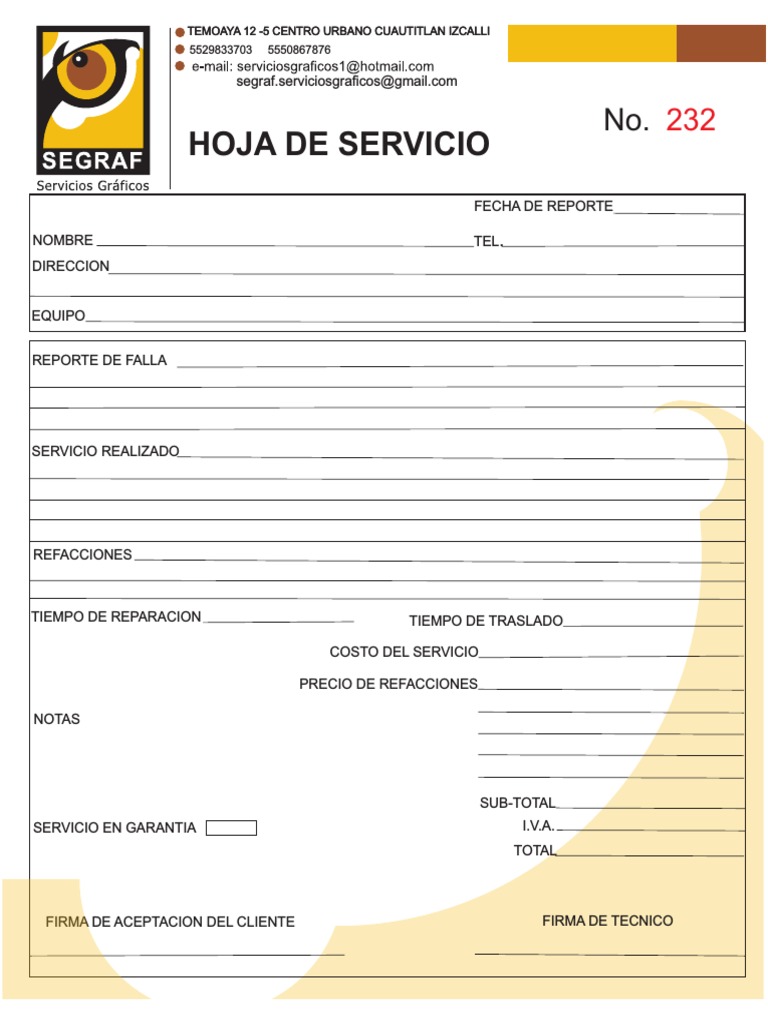 Hoja De Servicio Técnico Que Detalla Una Reparación Realizada En Un Equipo Electrónico En Una
