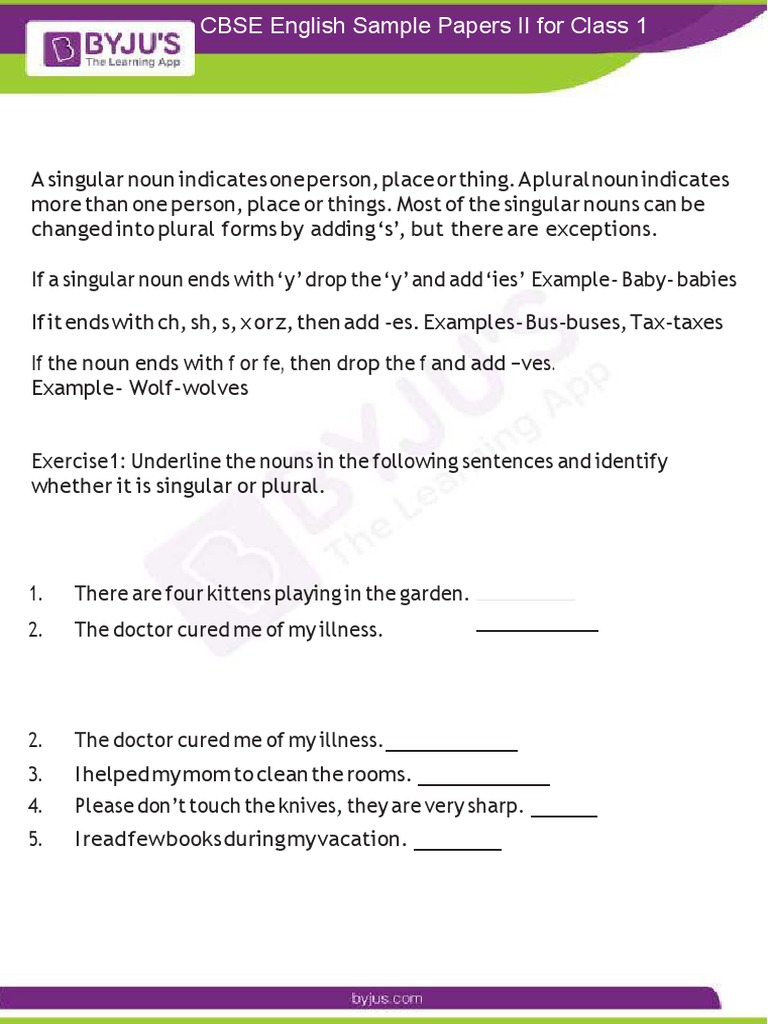 CBSE Sample Paper For Class 1 Eng Set 2 Er | PDF | Language Arts ...