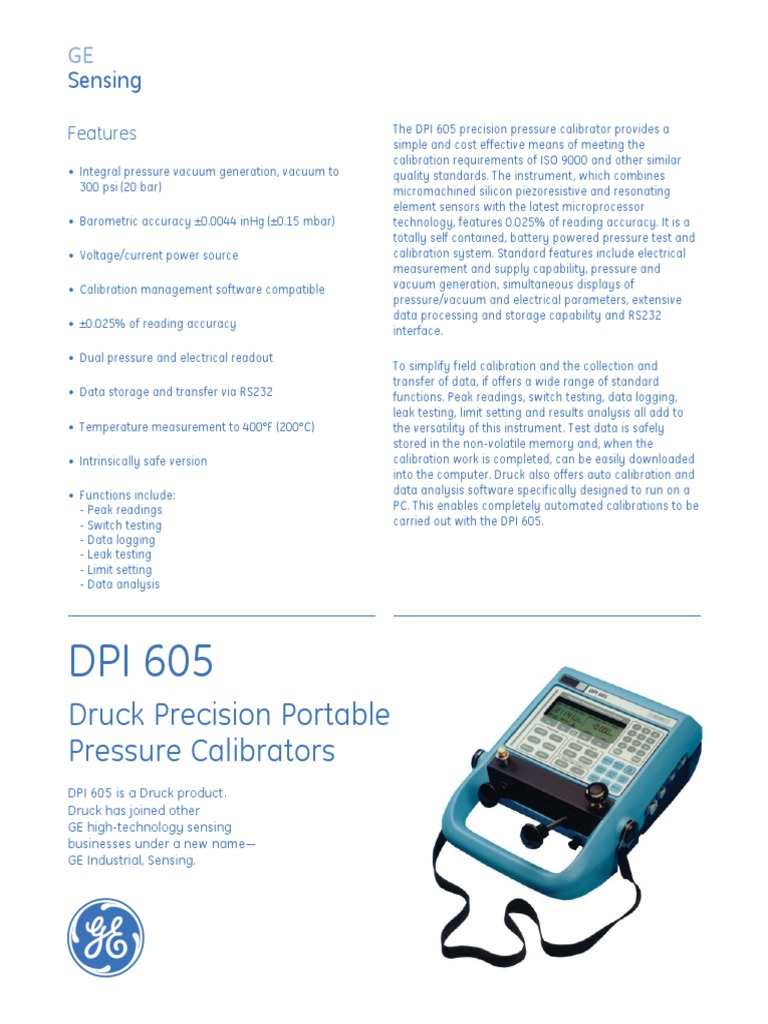 Dpi 605 Data Sheet | PDF | Calibration | Pressure Measurement