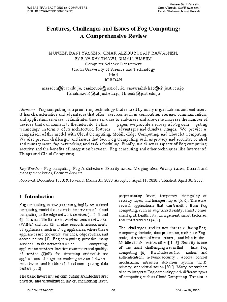 Features, Challenges and Issues of Fog Computing | PDF | Internet Of Things | Cloud Computing