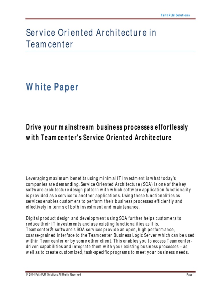 FaithPLM Solutions SOA White Paper | PDF | Service Oriented ...
