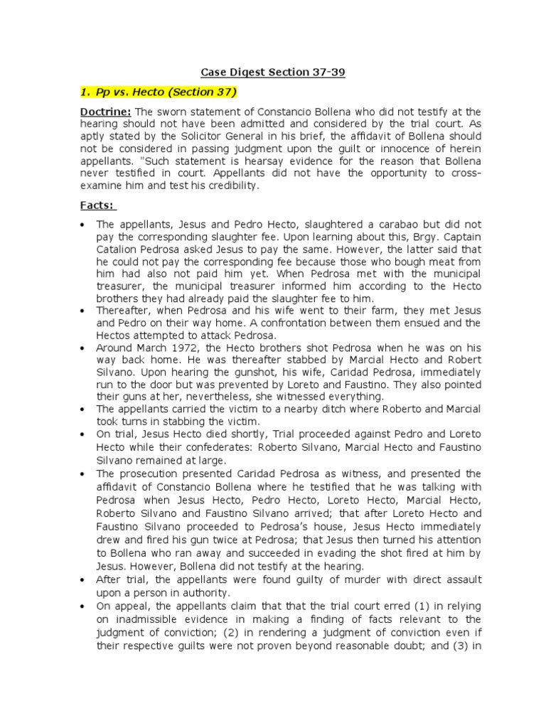 Case Digest - Sec. 37-39 | PDF | Witness | Testimony