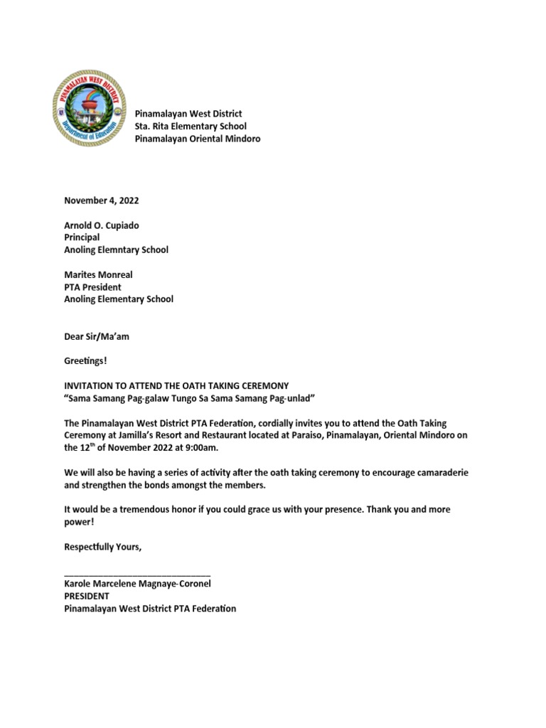 Pinamalayan West District Oath Letter 2 | PDF