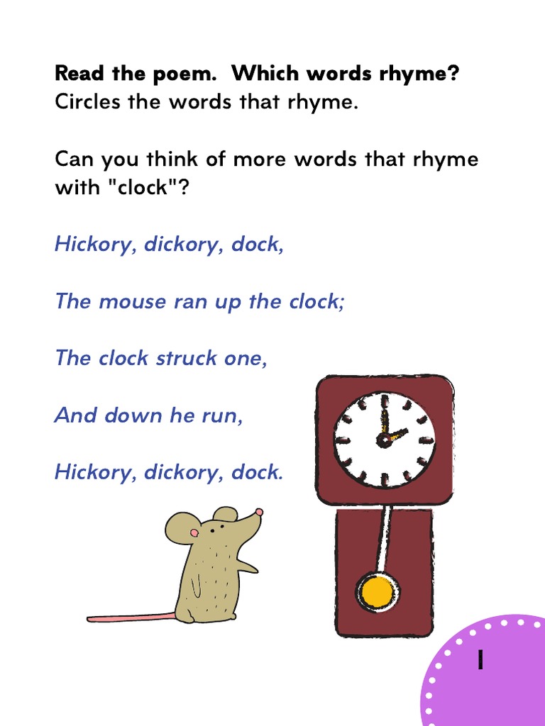 Rhyming Words: Identifying Rhymes Through a Nursery Rhyme and Other ...