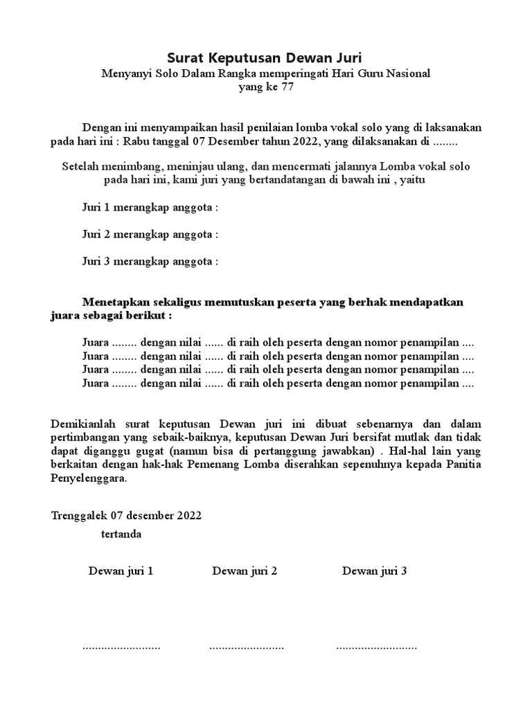Form Pengumuman Juri | PDF